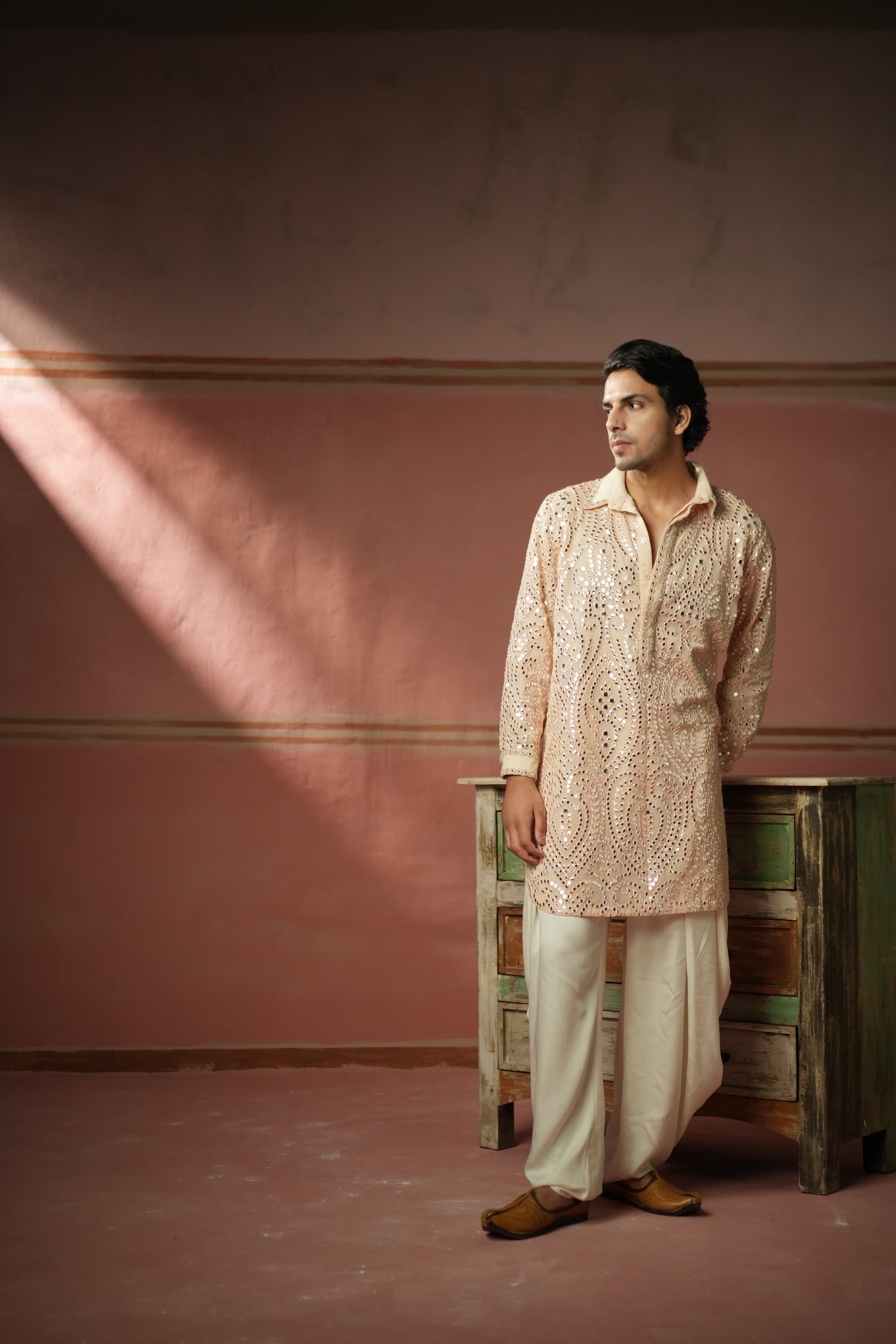 Blush Peach Mirrorwork Pathan Suit – 29india